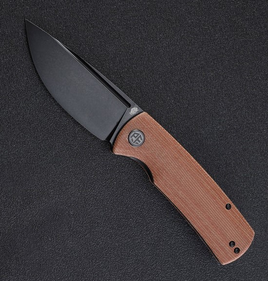 Petrified Fish Beluga Folding Knife, K110 SW Black Blade, Micarta Brown ...