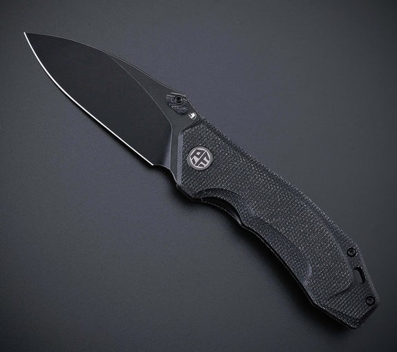 Petrified Fish Havrog Folding Knife, K110 SW Black, Micarta Black ...